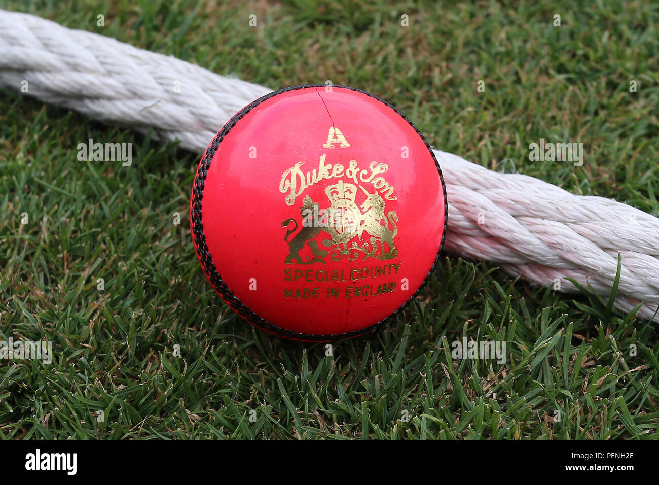 A Duke & Son pink day-night ball down by the boundary during Essex CCC ...