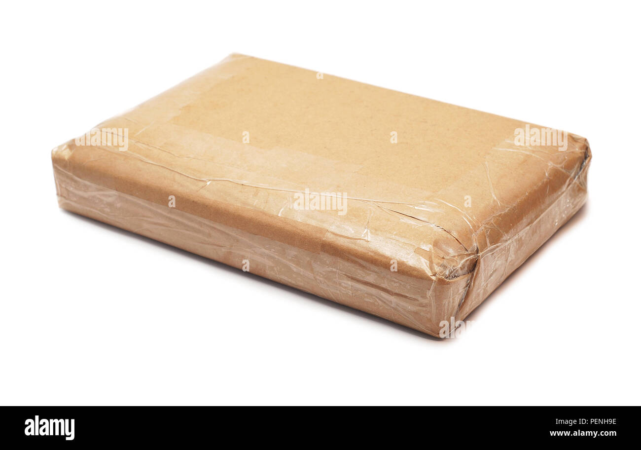 postal package isolated on white Stock Photo - Alamy
