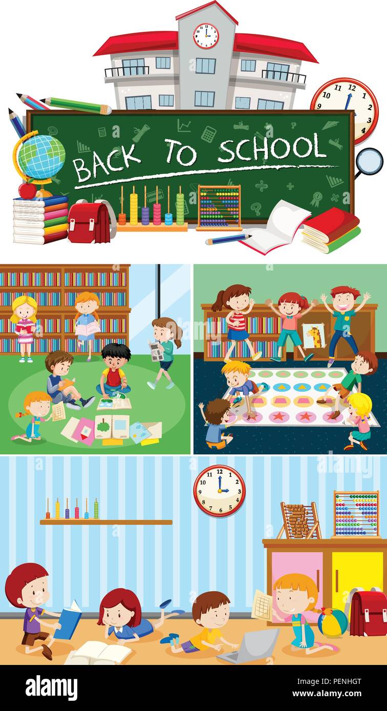 Elementary library classroom Stock Vector Images - Alamy