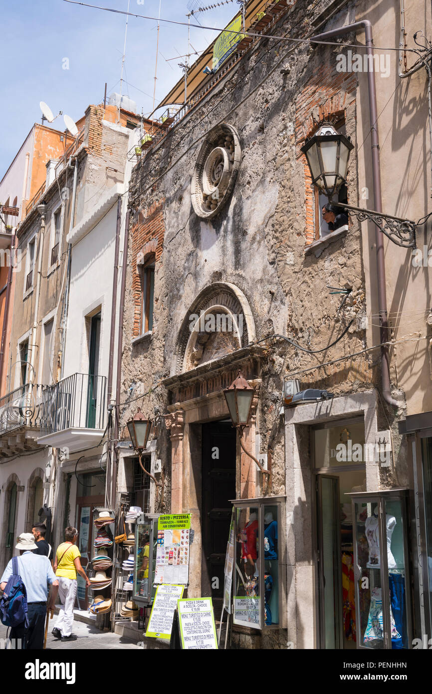 Italy Sicily Monte Tauro most famous luxury tourist resort Taormina old ...