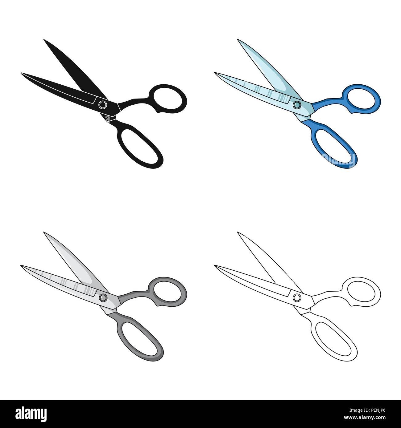 Metal scissors with blue handles.Sewing or tailoring tools kit single ...
