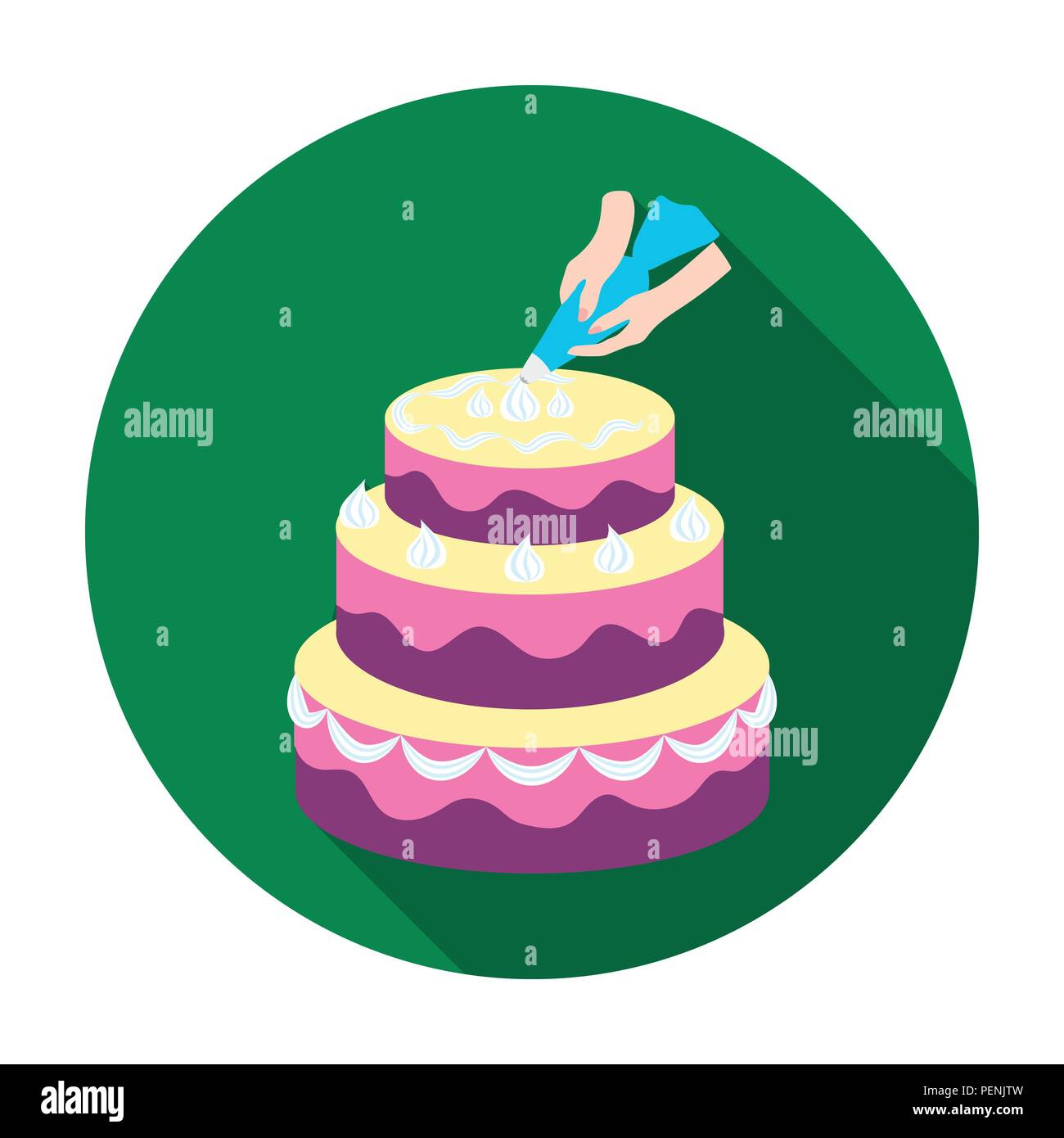Decorating of birthday cake icon in flat style isolated on white ...