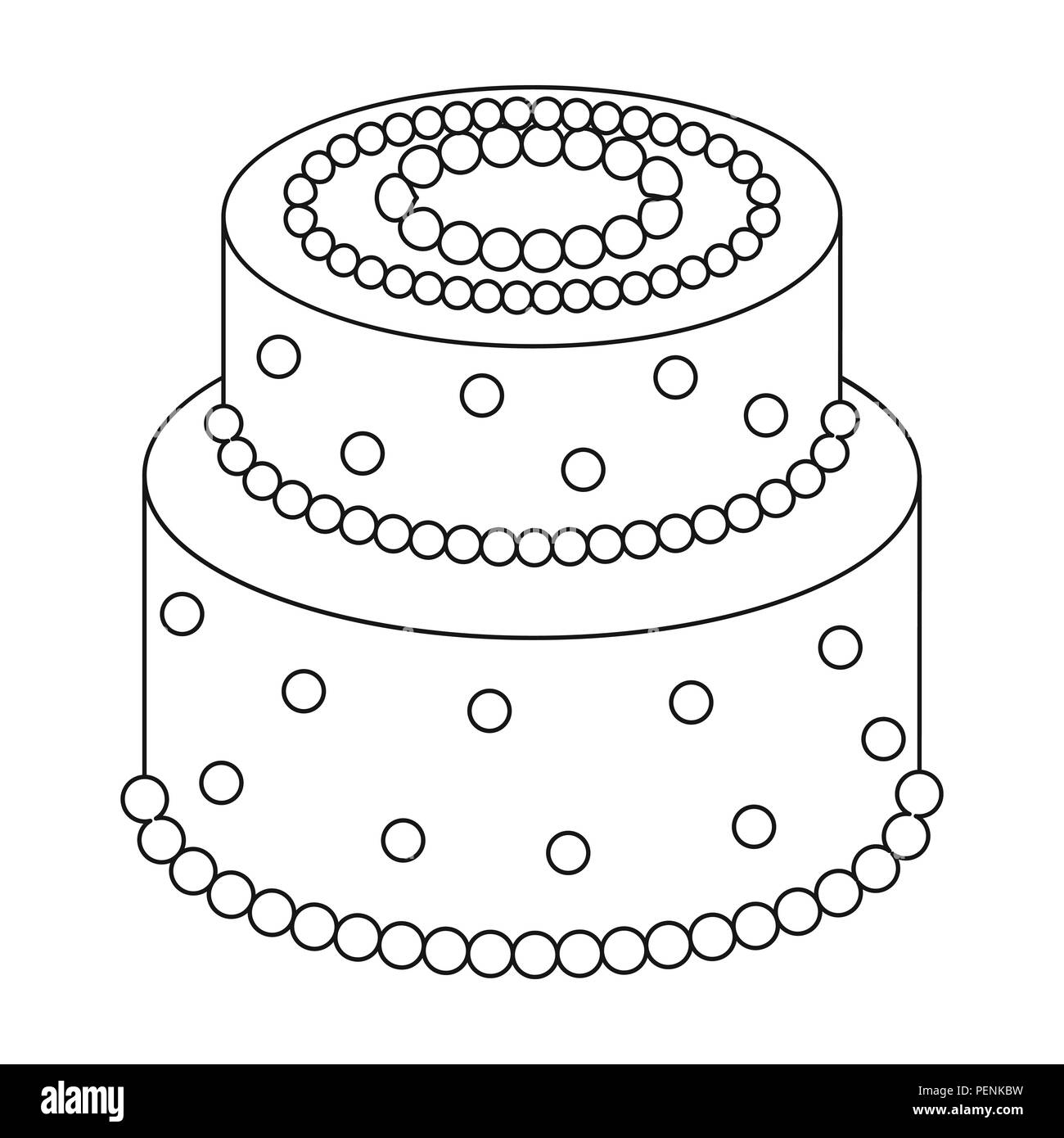 Green cake with yellow dots icon in outline design isolated on white ...