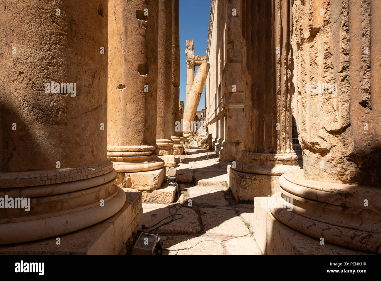 Tipped column of the peristyle of Bacchus temple, Baalbec heritage site ...