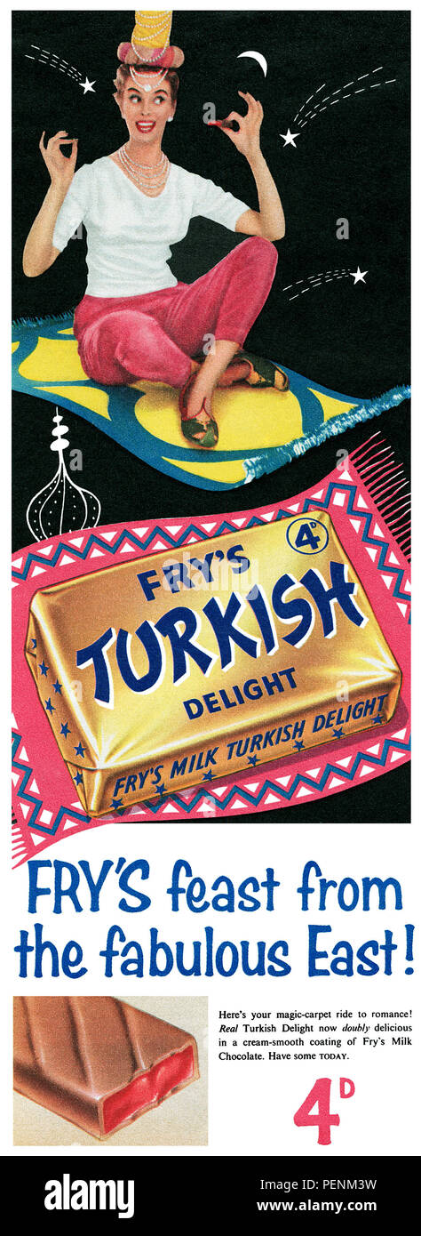 1957 British advertisement for Fry's Turkish Delight chocolate bar ...