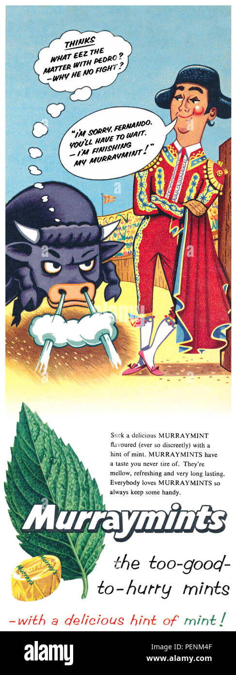 1957 British advertisement for Murraymints sweets Stock Photo - Alamy
