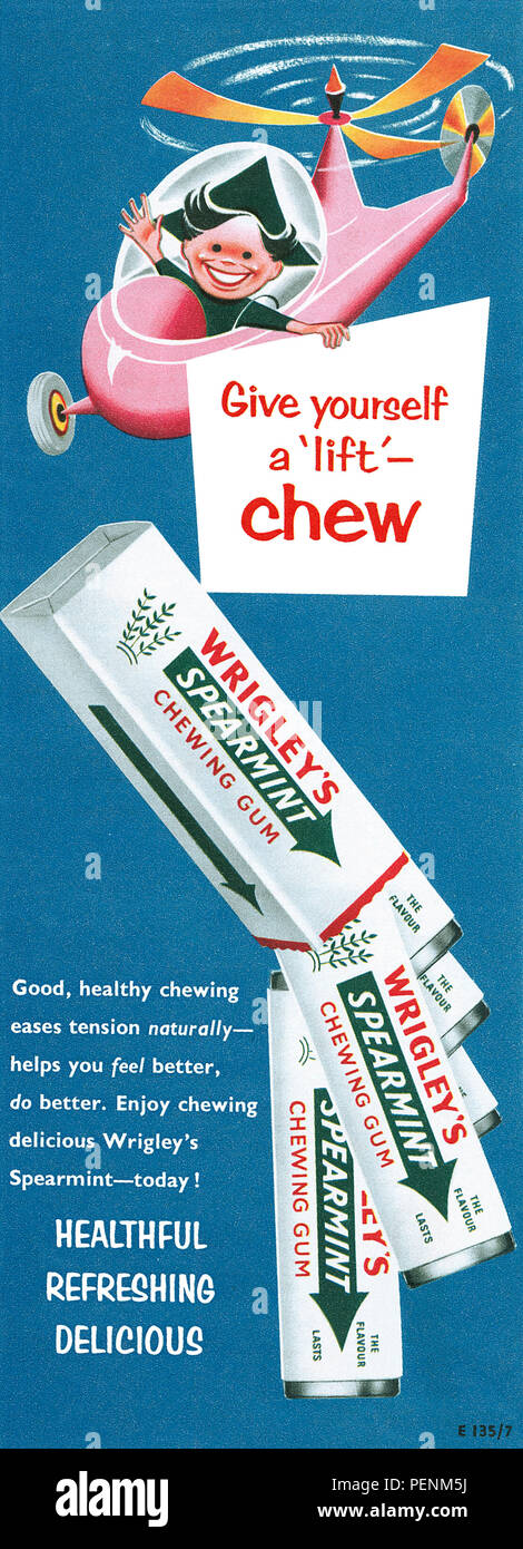 1957 British advertisement for Wrigley's spearmint chewing gum Stock ...