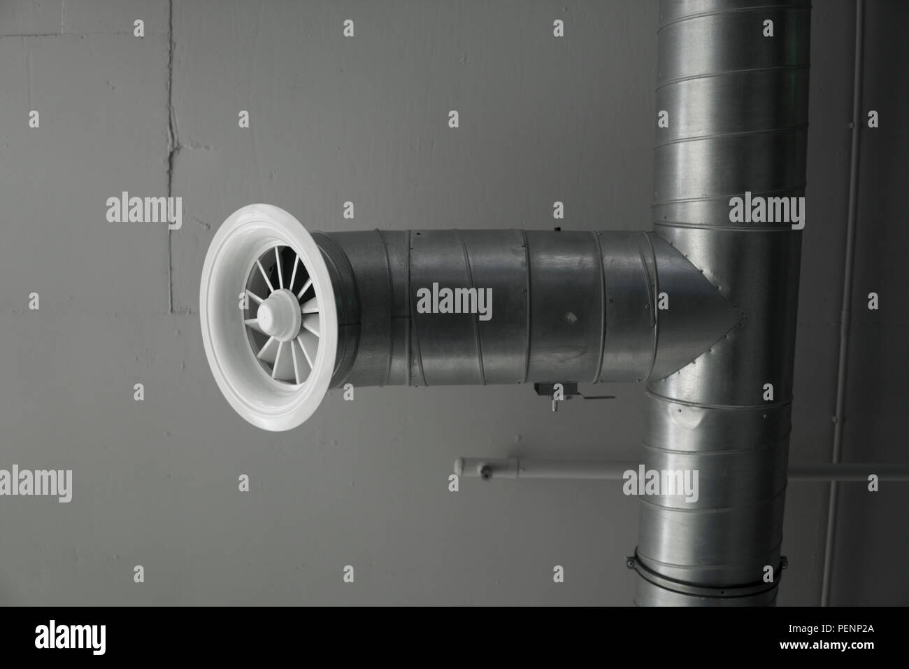 Ventilation system on the ceiling of large buildings. Ventilation pipes ...