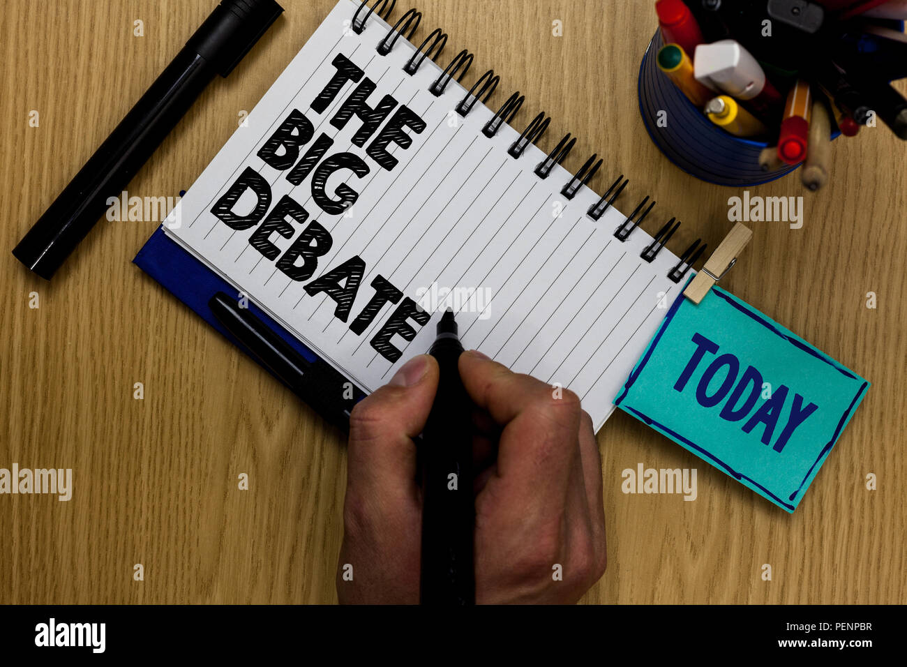 Writing note showing The Big Debate. Business photo showcasing Lecture ...