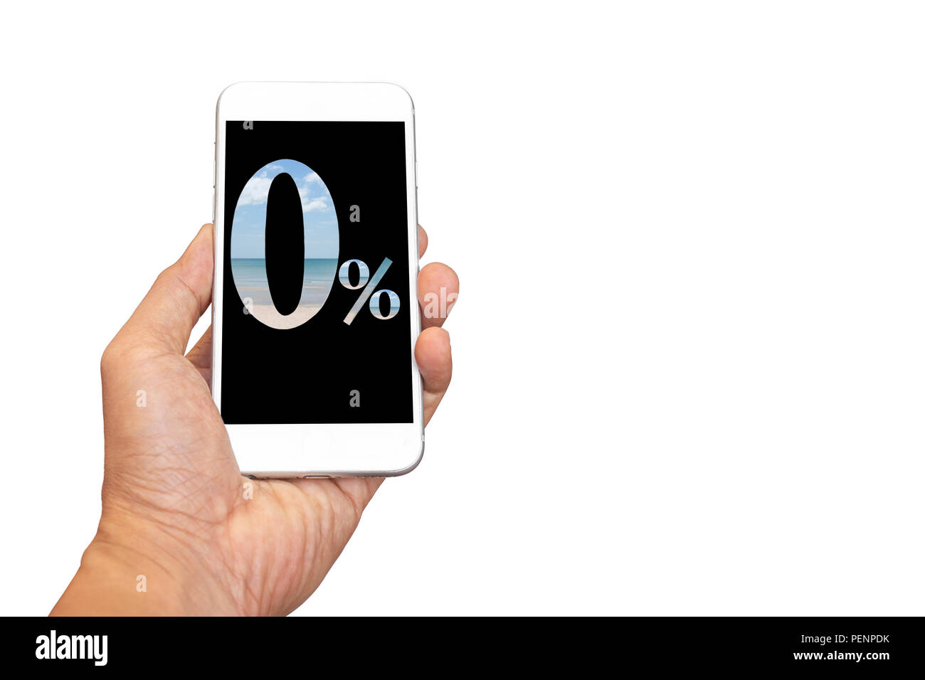 Conceptaul business financial hand holding cell phone with zero ...