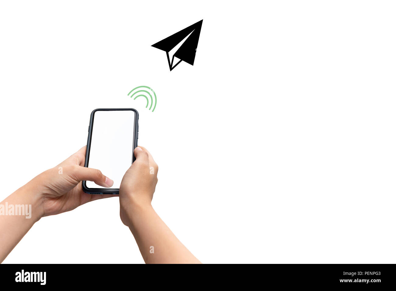 Woman hand using smartphone to send and recieve email isolated Stock ...