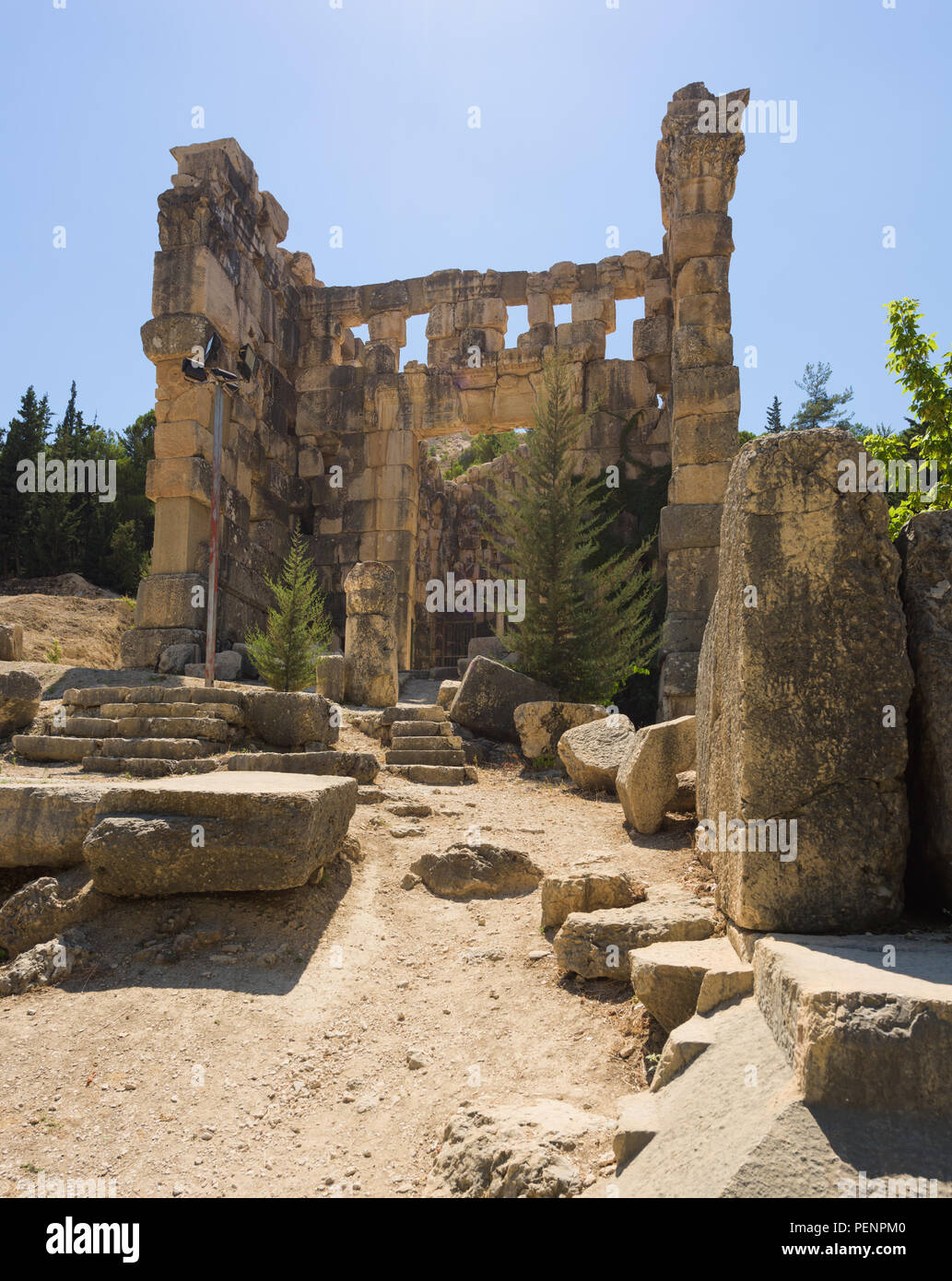 The Lower Roman temple of Niha, a landmark in the Bekaa Valley, Lebanon ...