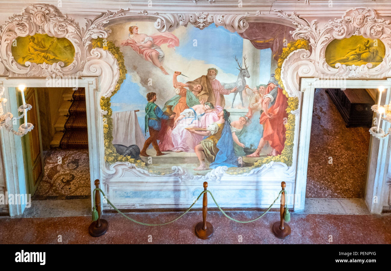 Mira, Italy - May 25, 2017: Villa Seriman, the halls with frescoes by ...