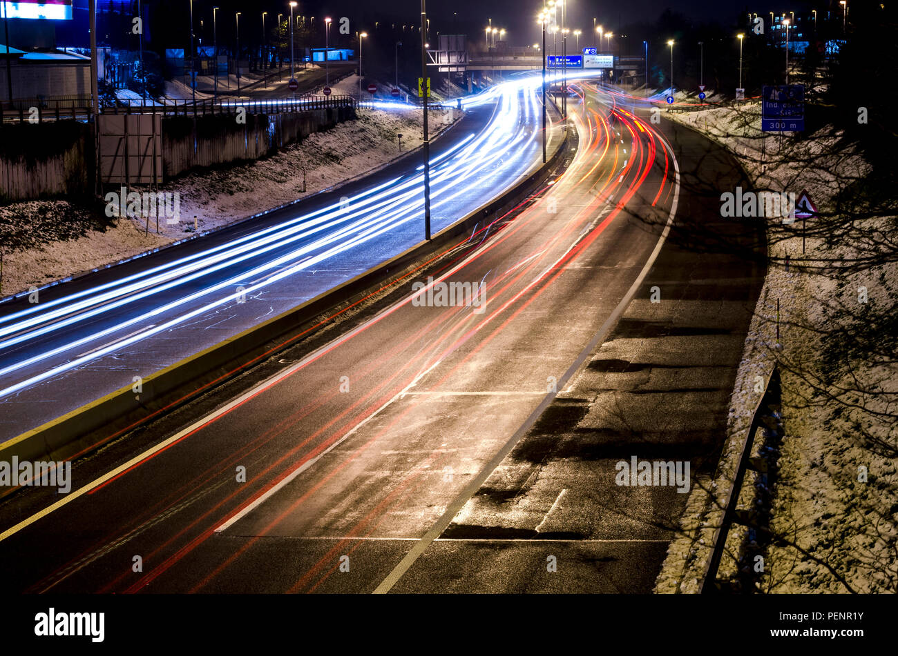 Night traffic lights on a highway in European city Ljubljana Stock ...