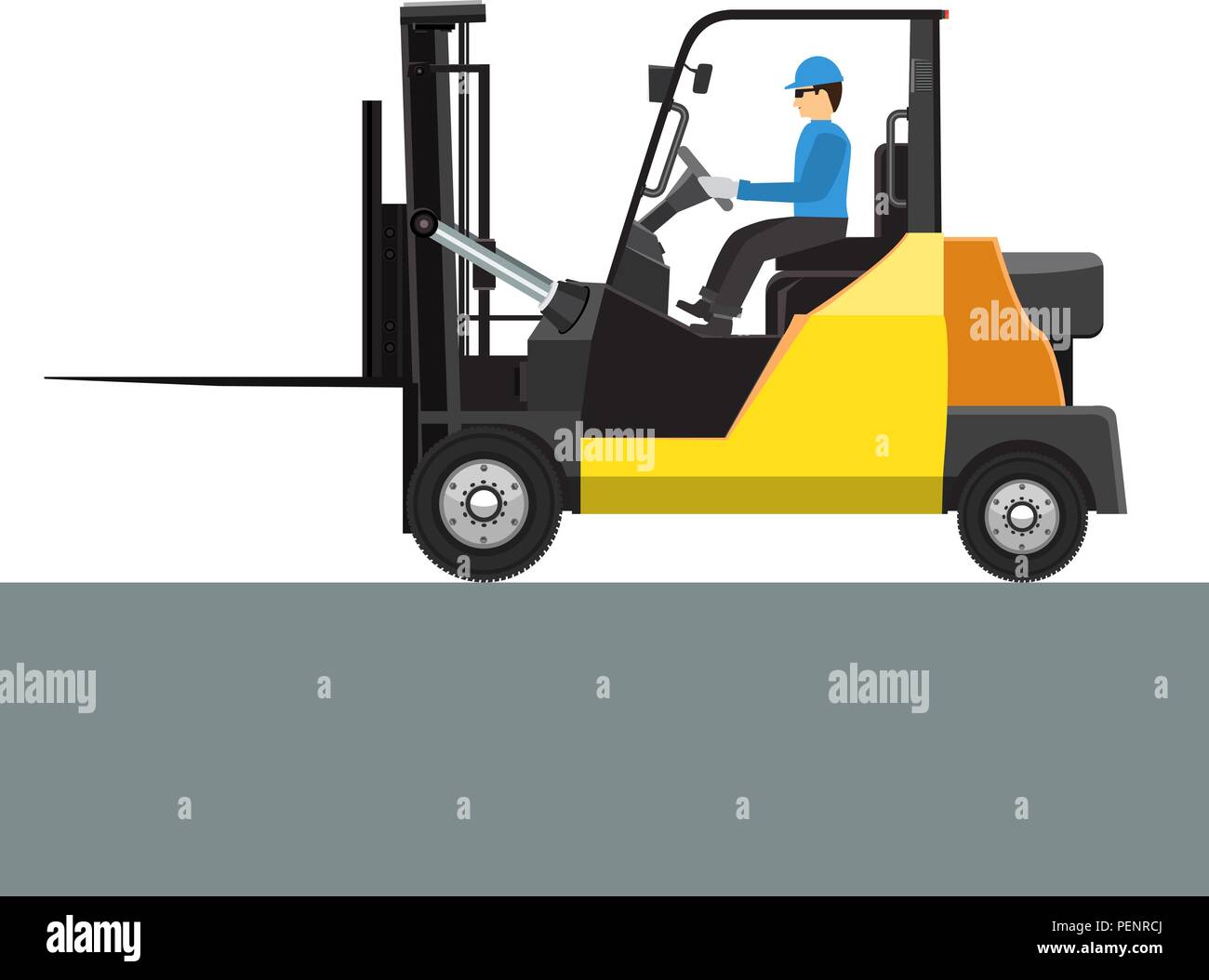 Vector Forklift with its driver man mock up side view. Solid and flat ...