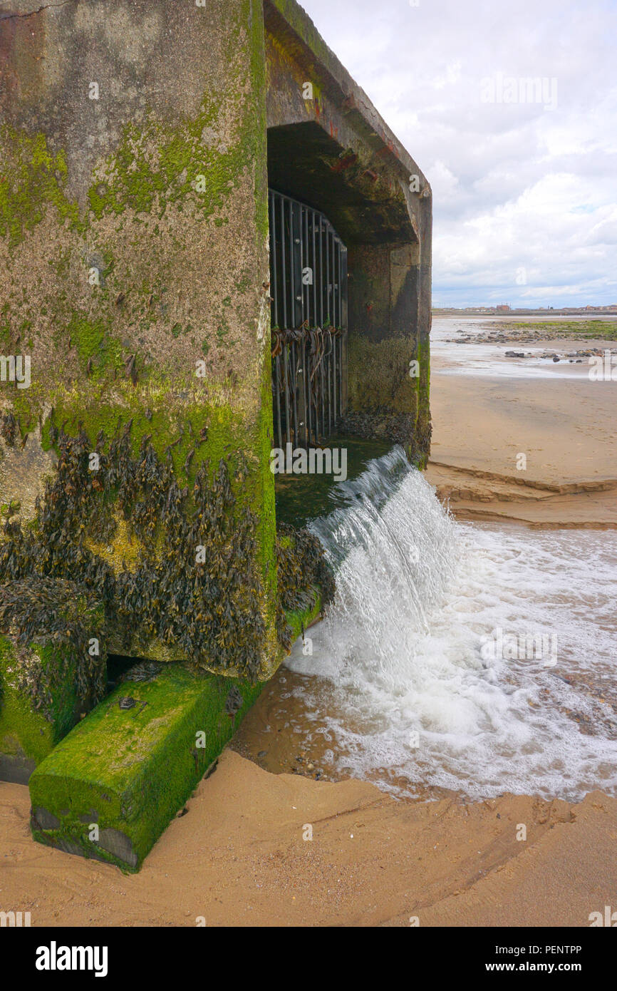 Overflow water outlet Seaton Carew Beach Hartlepool England Stock Photo ...