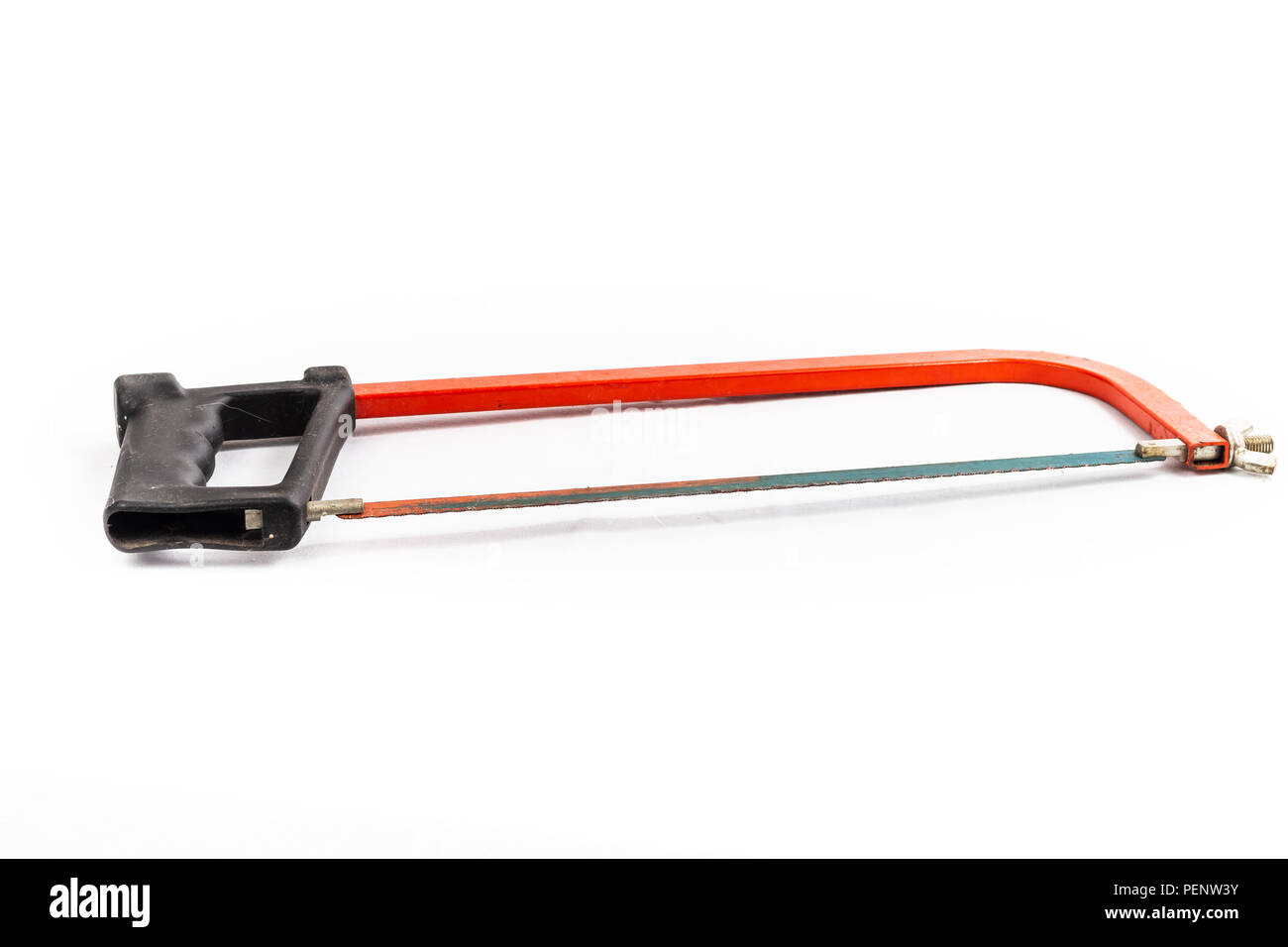 rusty red hacksaw on a white background in studio Stock Photo - Alamy