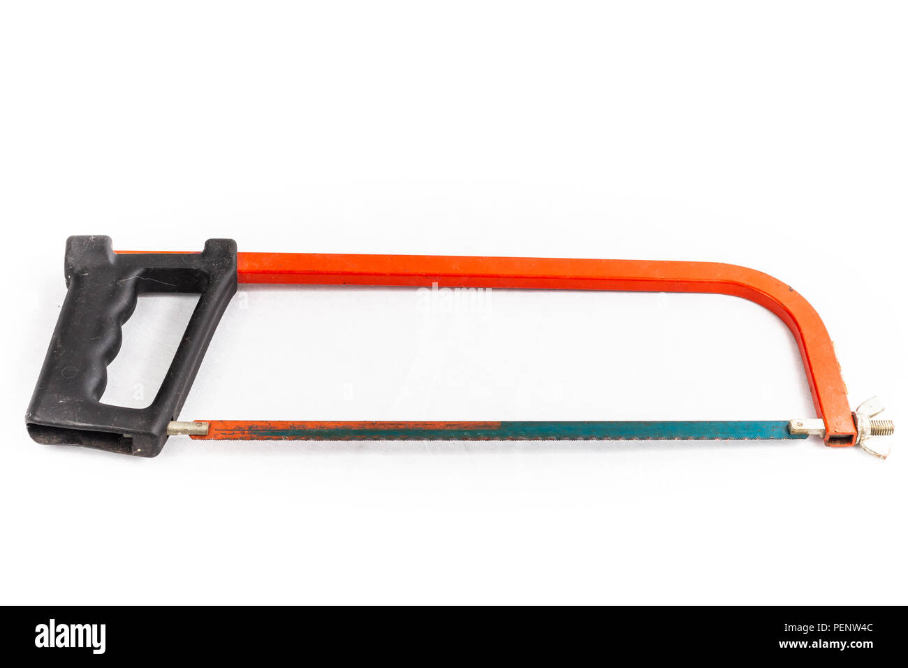 rusty red hacksaw on a white background in studio Stock Photo - Alamy