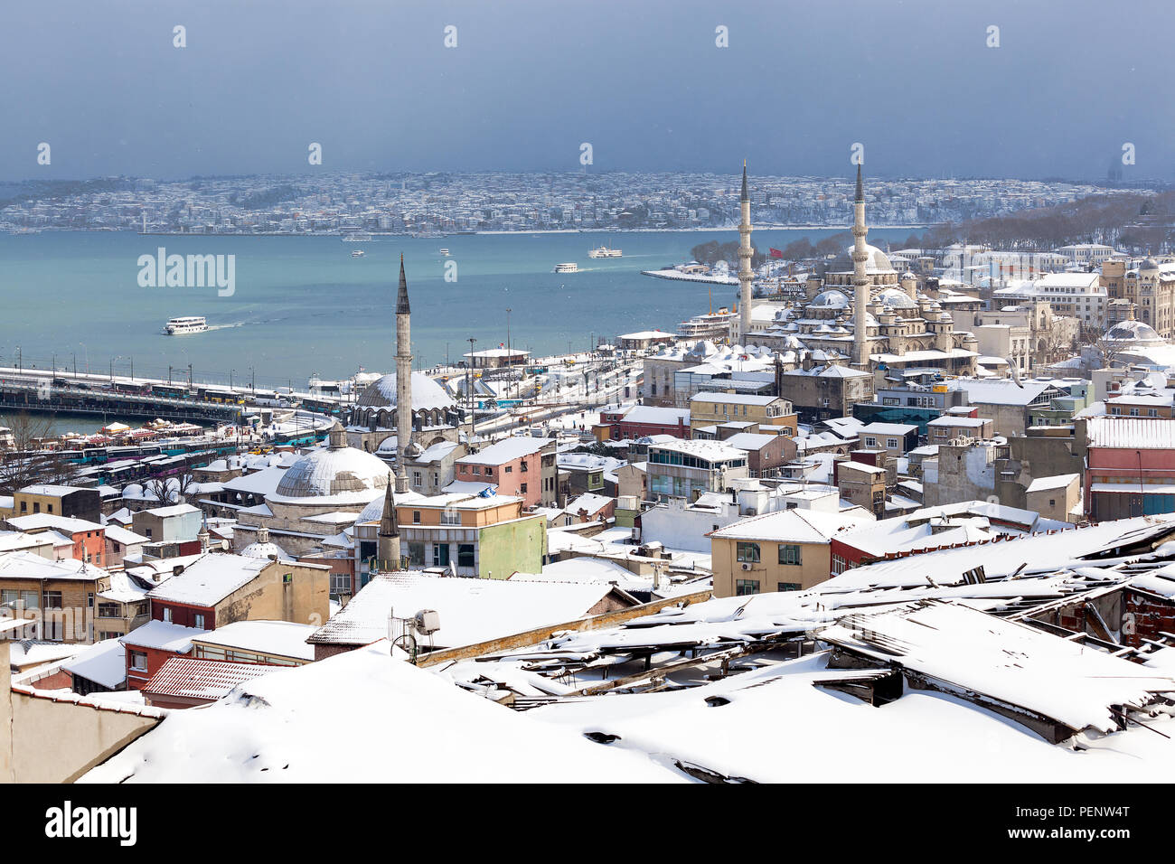 Cityscape of Istanbul in snow Stock Photo - Alamy