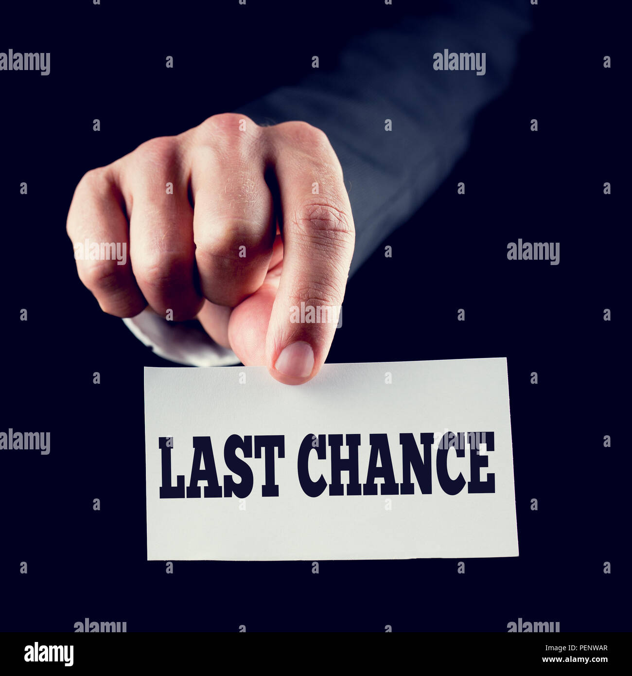 One Hand Holding Small Piece of Paper with Last Chance Texts, Isolated ...