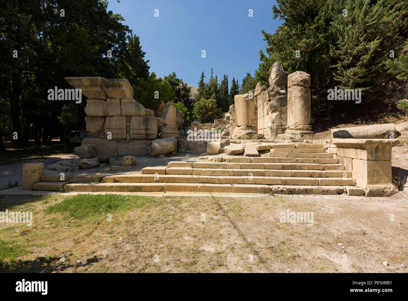 The Lower Roman temple of Niha, a landmark in the Bekaa Valley, Lebanon ...