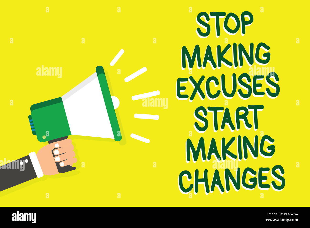 Writing note showing Stop Making Excuses Start Making Changes. Business ...