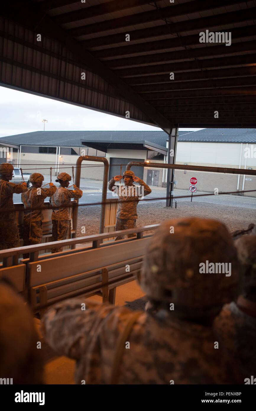 A U.S. Army jumpmaster rehearses actions on the aircraft during pre ...