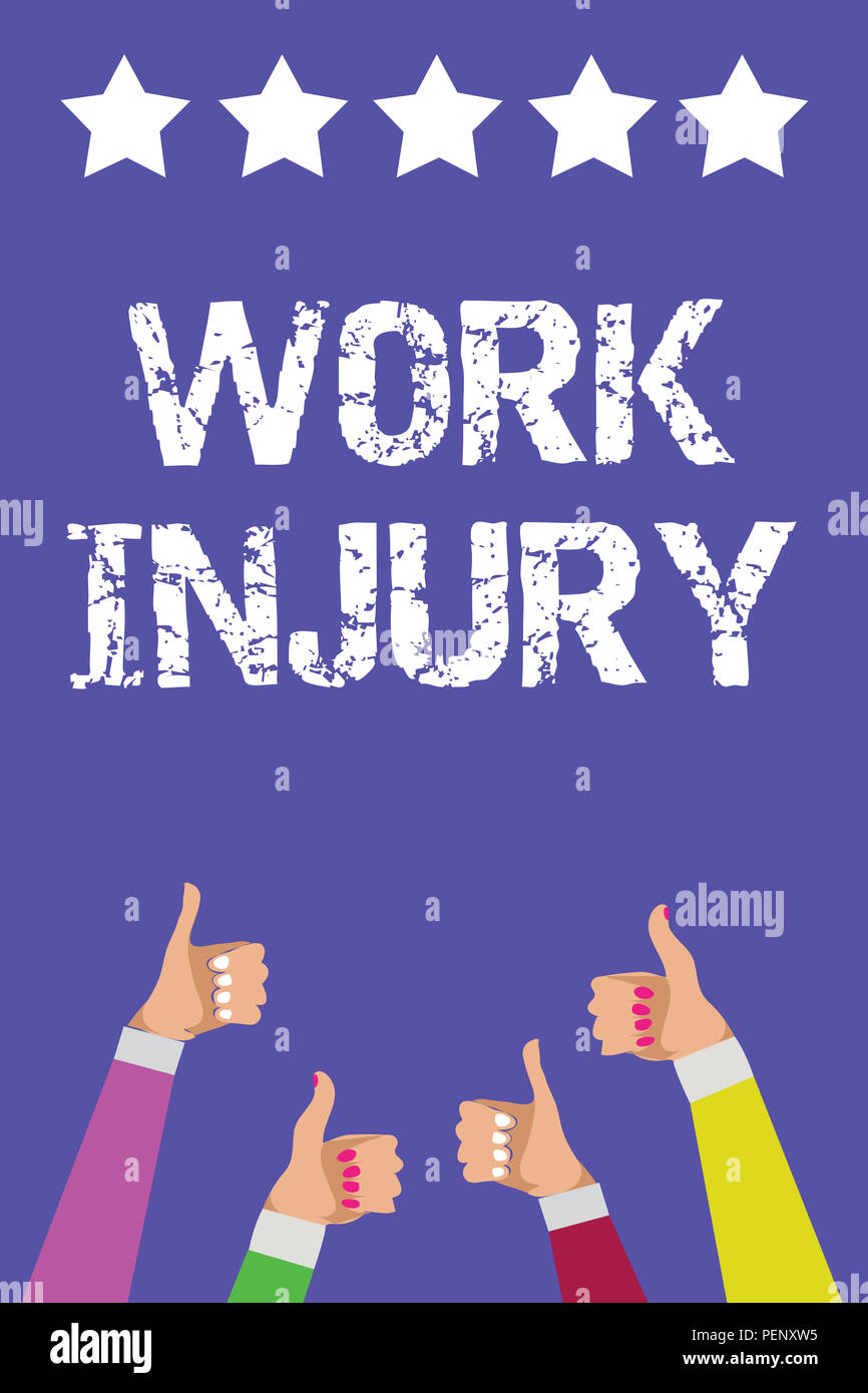 Text sign showing Work Injury. Conceptual photo Accident in job Danger ...