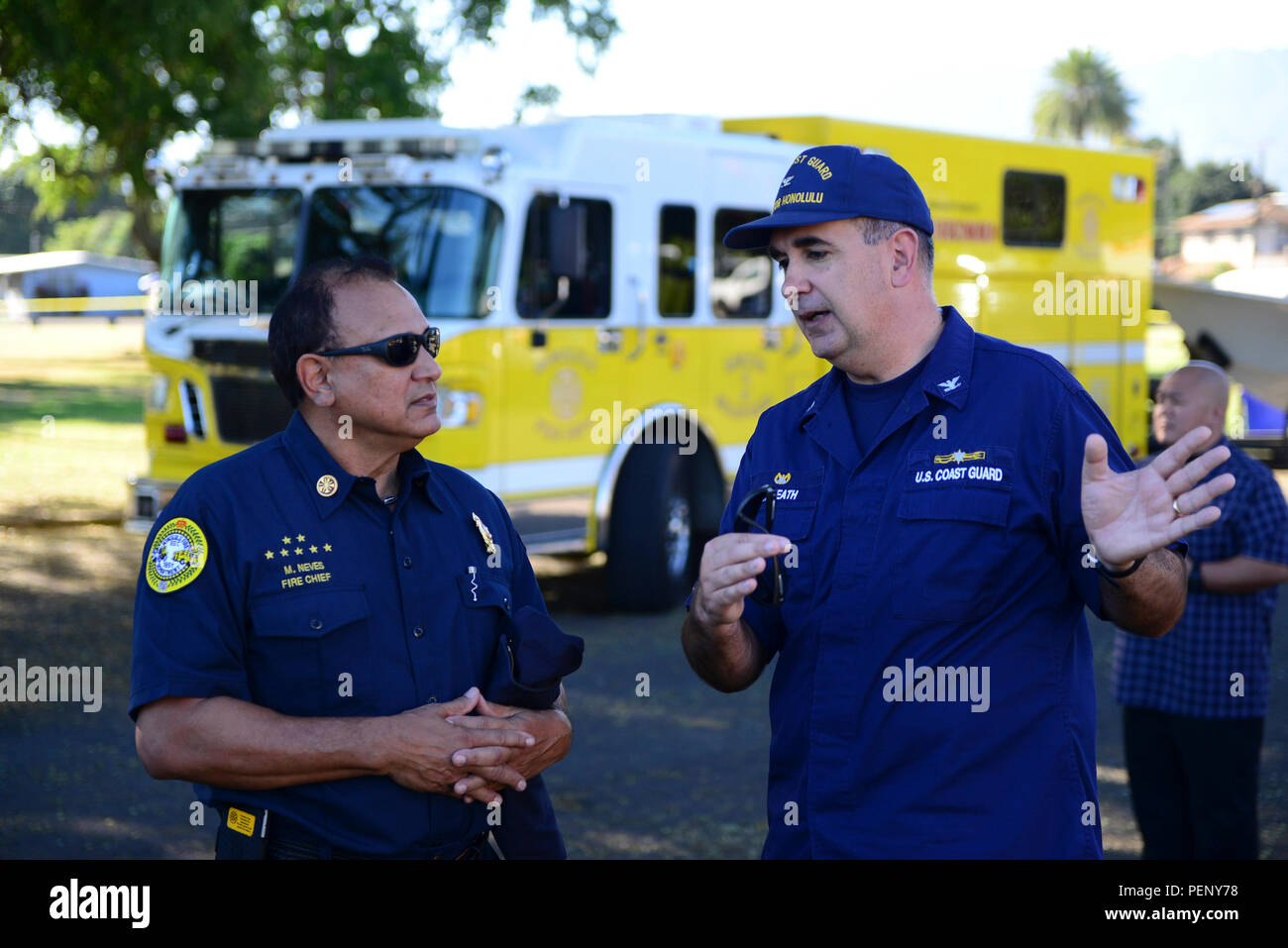 Capt. Shannon Gilreath, commander Coast Guard Sector Honolulu, speaks ...