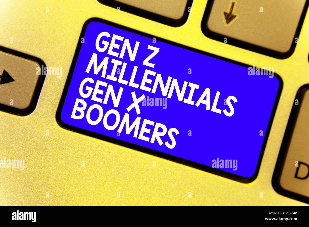 Word writing text Gen Z Millennials Gen X Boomers. Business concept for ...