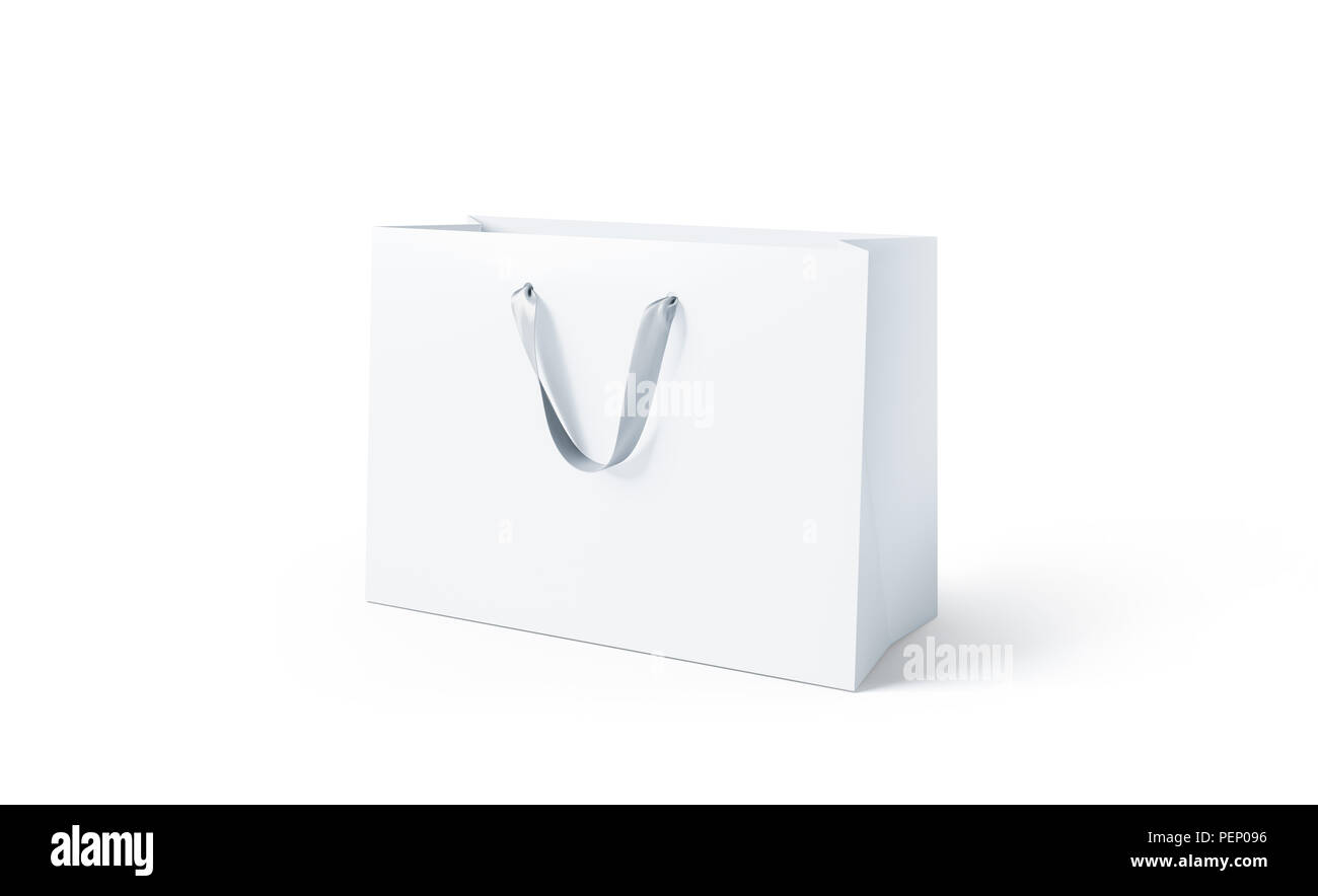 Blank white paper bag with silk handle mock up, isolated, 3d rendering ...