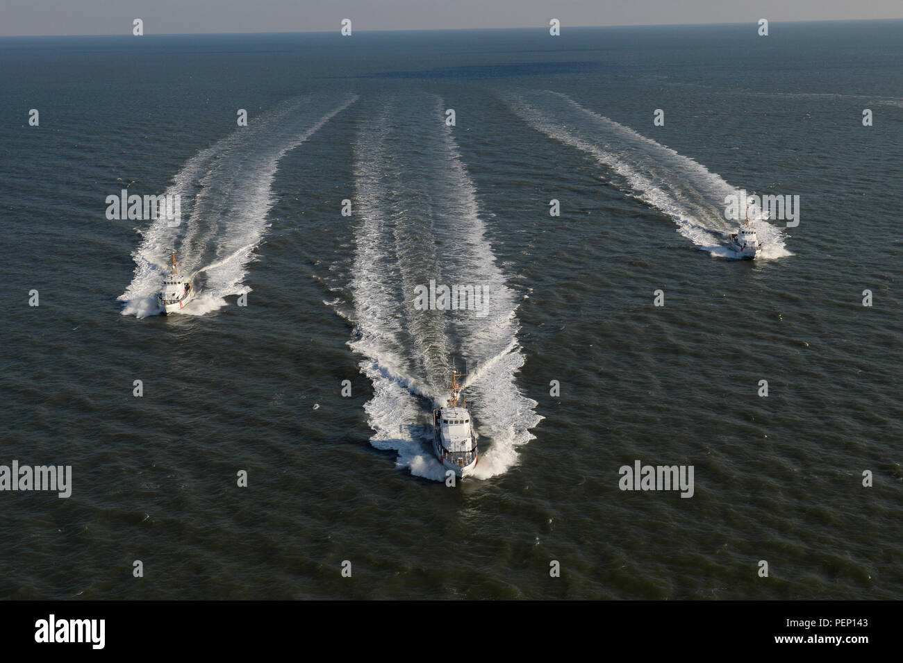 The Coast Guard Cutter Finback, Ibis and Mako underway in the Atlantic ...