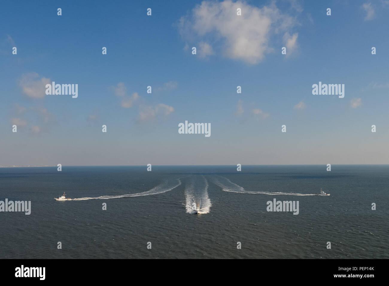 The Coast Guard Cutter Finback, Ibis and Mako underway in the Atlantic ...