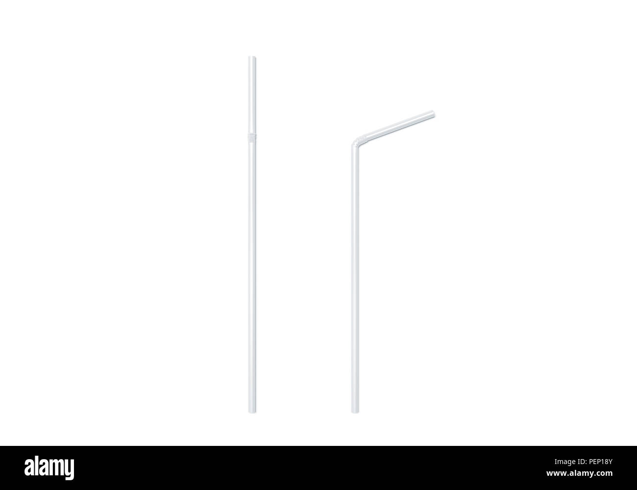 Blank white straight and bended straw mock up, top view, isolated, 3d ...