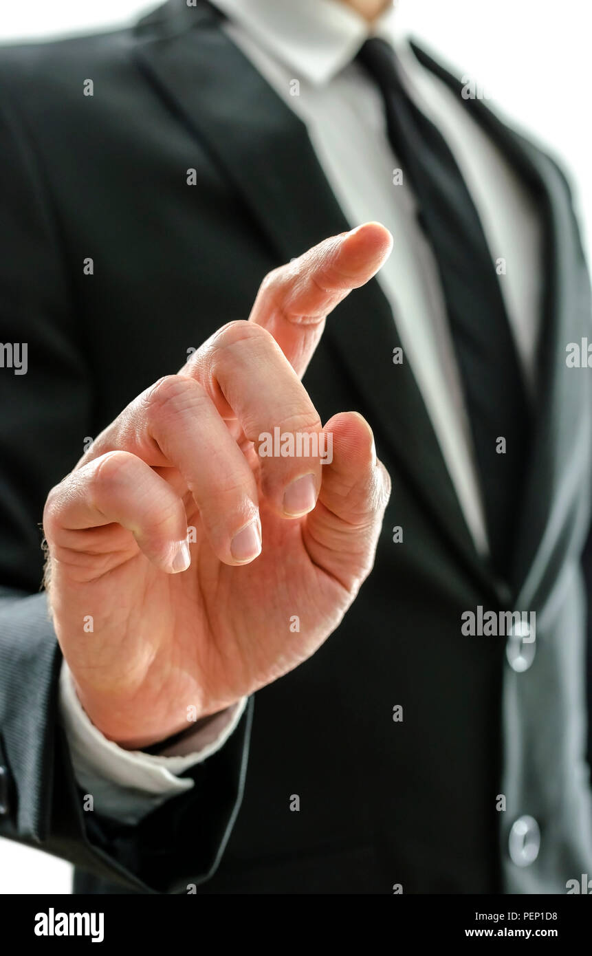 Businessman's hand with pointed finger Stock Photo - Alamy