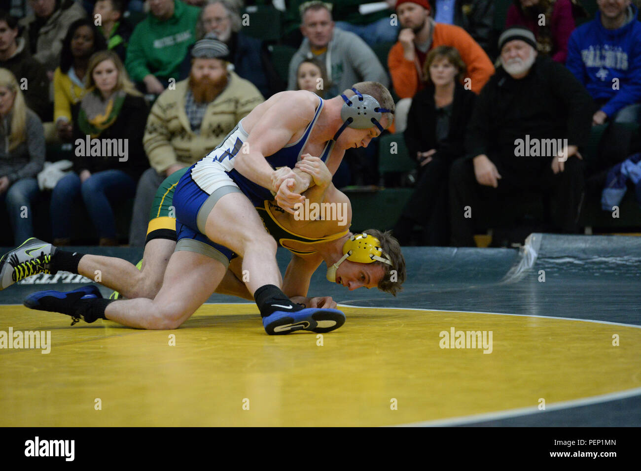 U.S. Air Force Academy cadet Alex Lopouchanski, in blue, attempts to ...