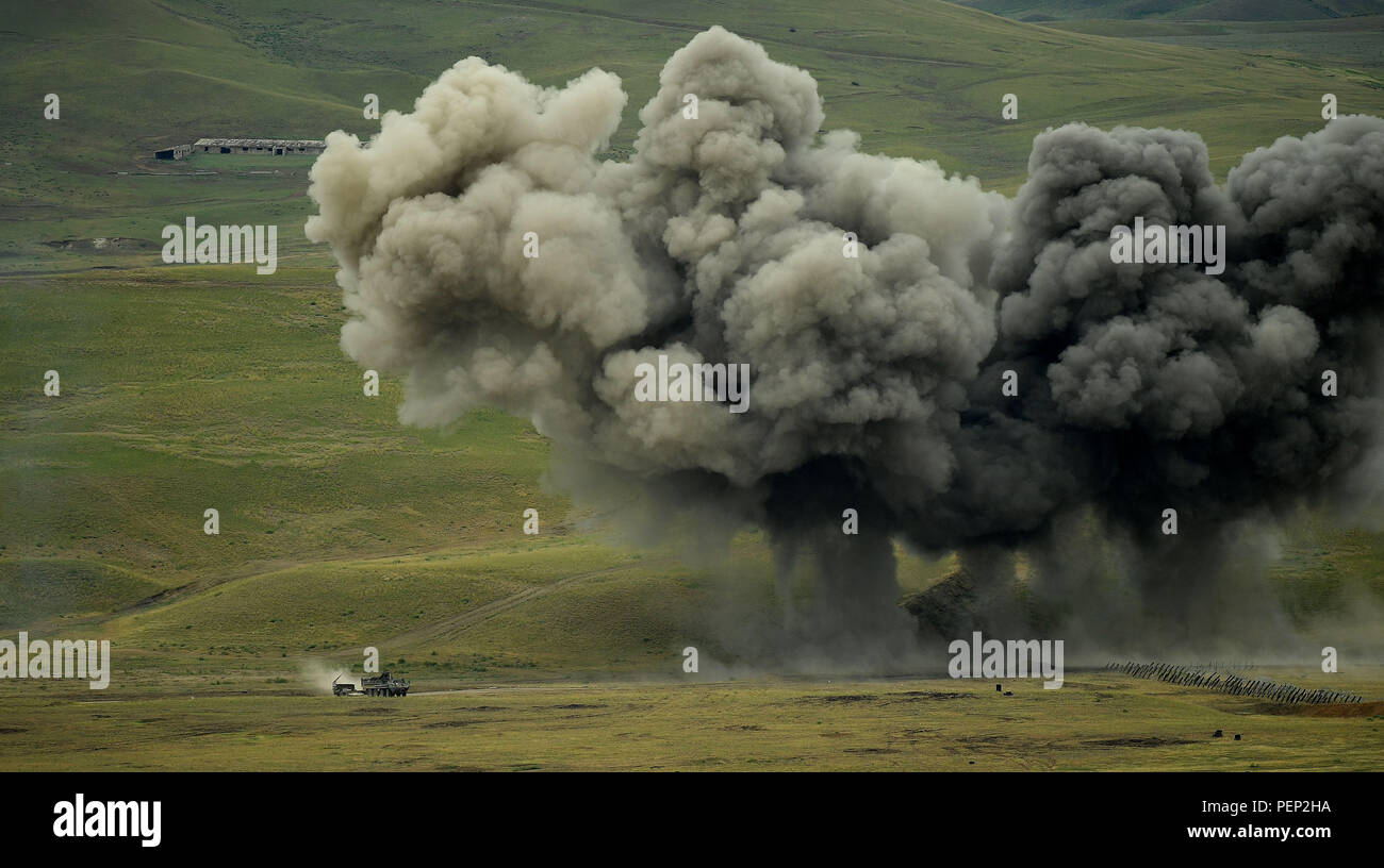 Tbilisi, Georgia. 15th Aug, 2018. Military vehicles take part in the 13 ...