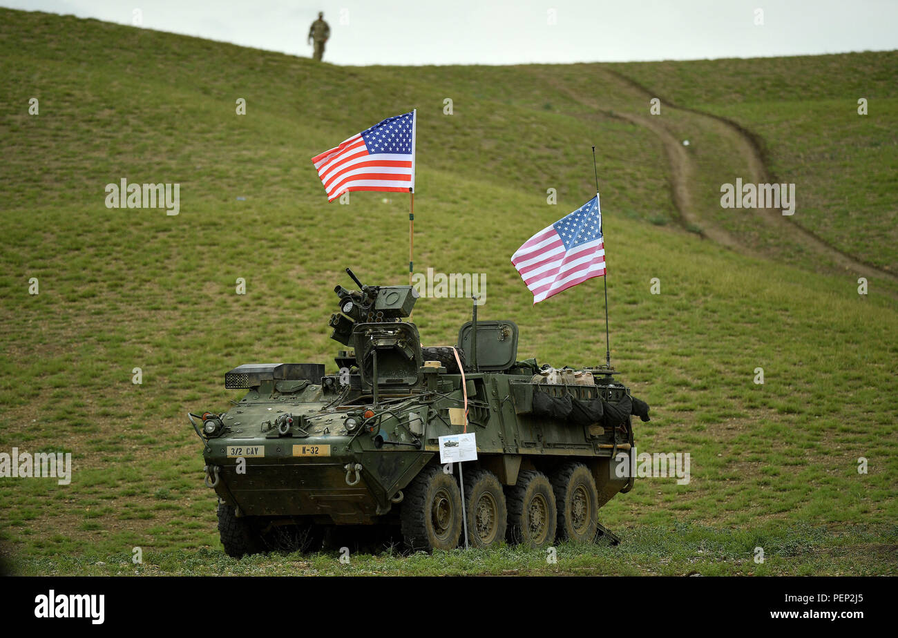Tbilisi, Georgia. 15th Aug, 2018. A US military vehicle takes part in ...