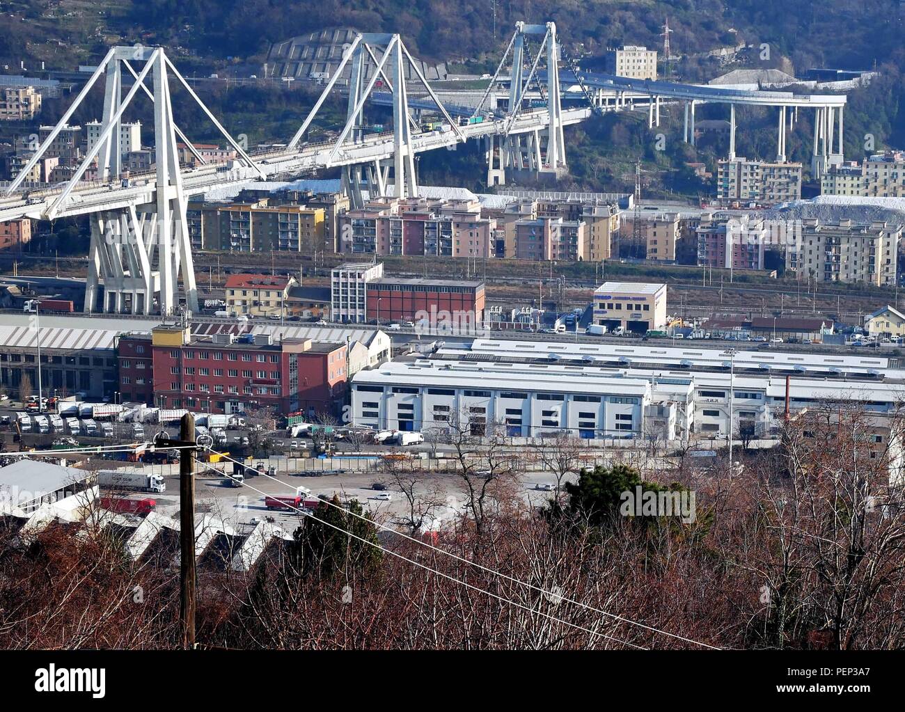 Ponte Morandi (the part collapsed on August 14) photographed in January ...