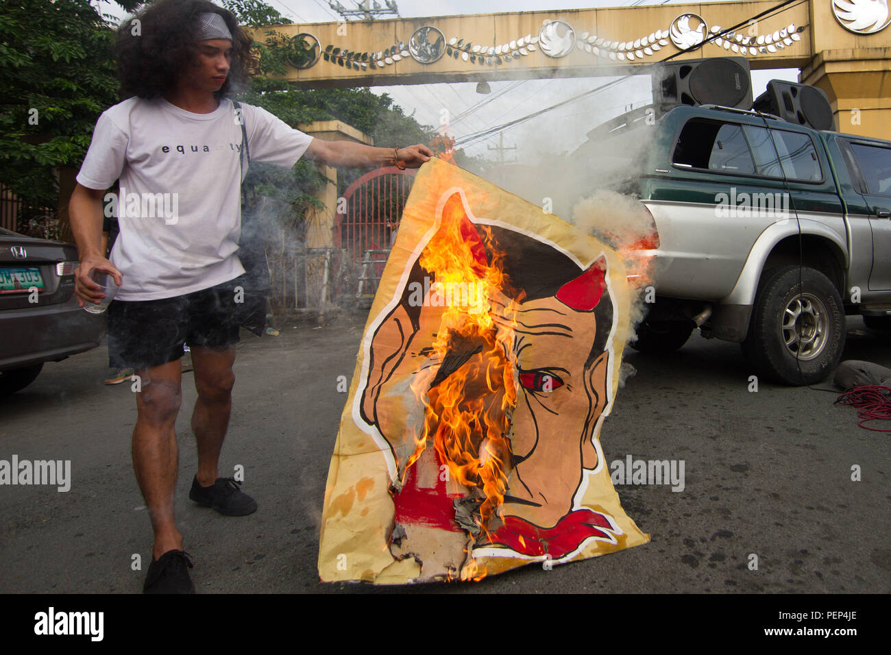 Philippines. 16th Aug, 2018. A poster of president Duterte as the devil ...