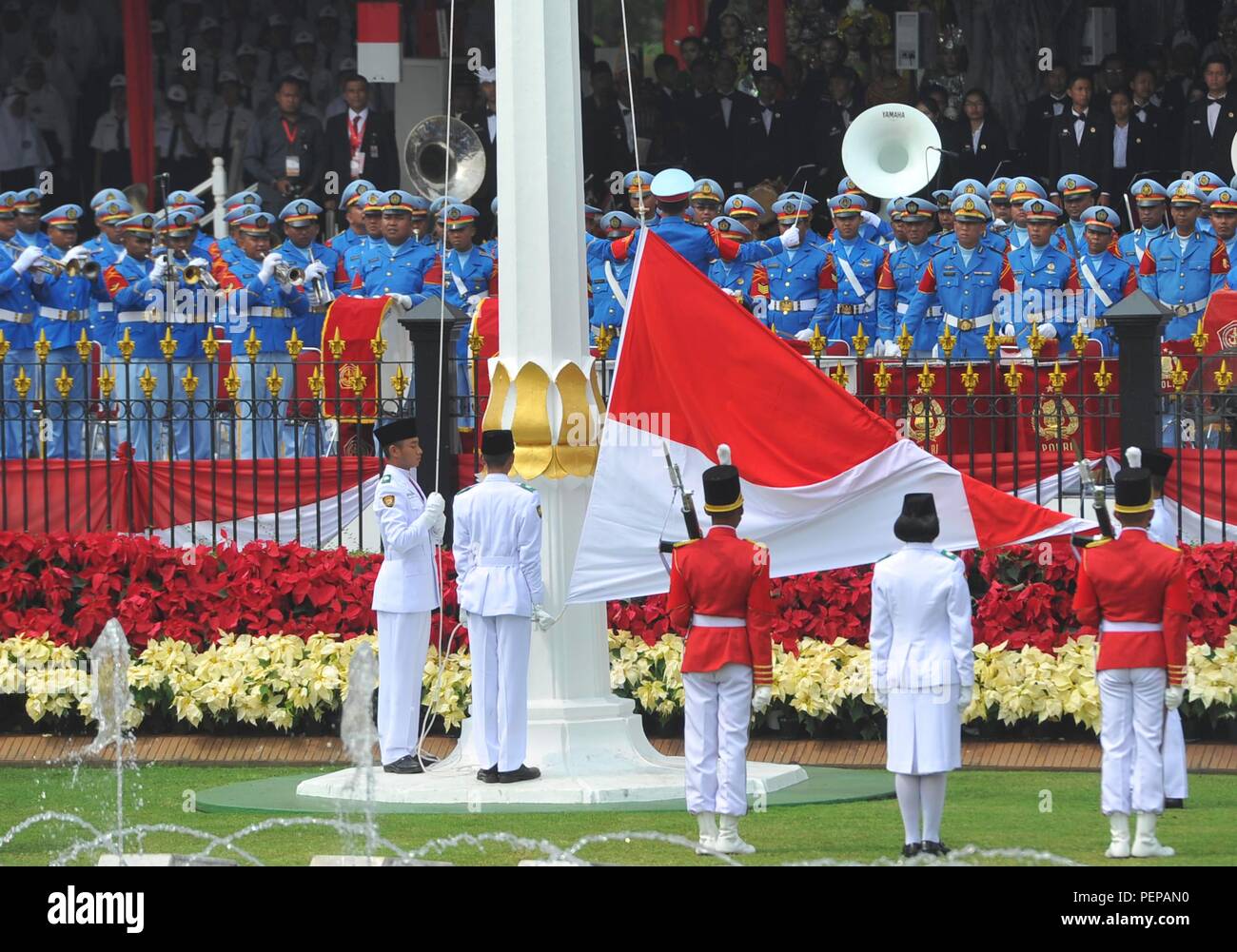 Jakarta, Indonesia. 17th Aug, 2018. The national flag of Indonesia is ...