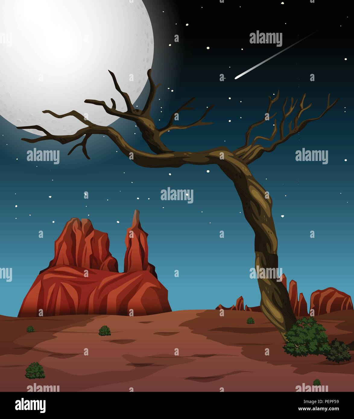 A night desert landscape illustration Stock Vector Image & Art - Alamy