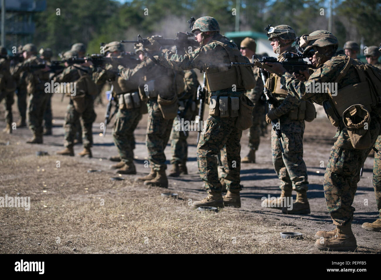 Marines with 2nd Combat Engineer Battalion engage targets during a ...