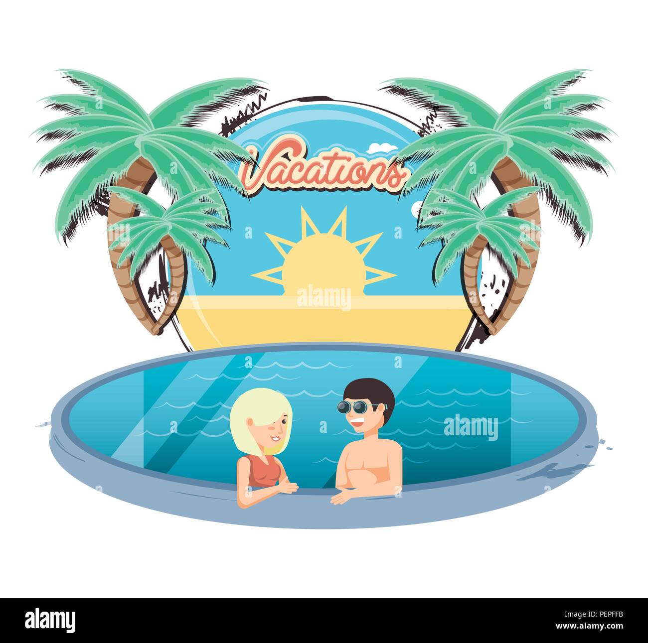 vacations couple in the pool vector illustration design Stock Vector ...