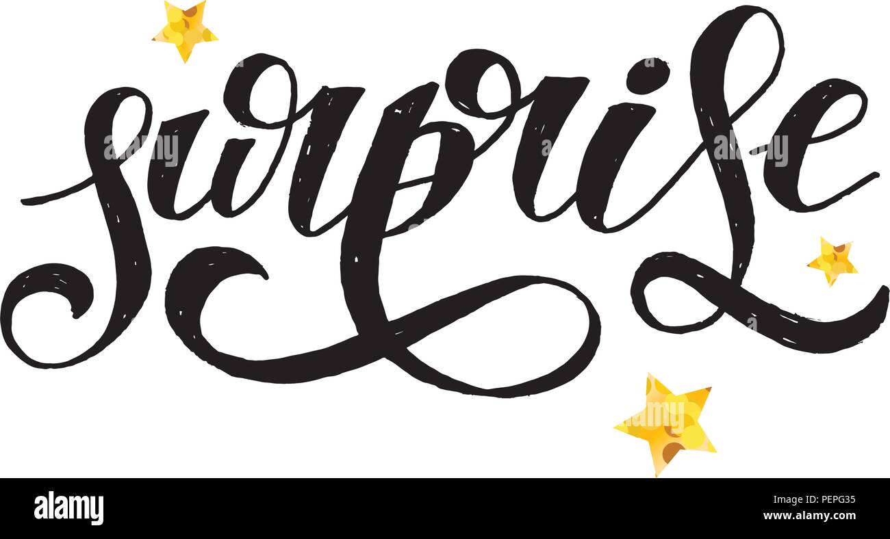 Surprise lettering Calligraphy Brush Text Holiday Vector Sticker Stock ...