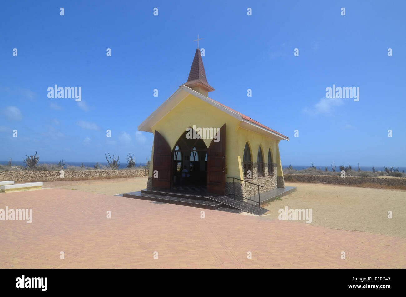 Scenic skies and the landscape at Alto Vista Chapel in Aruba Stock ...