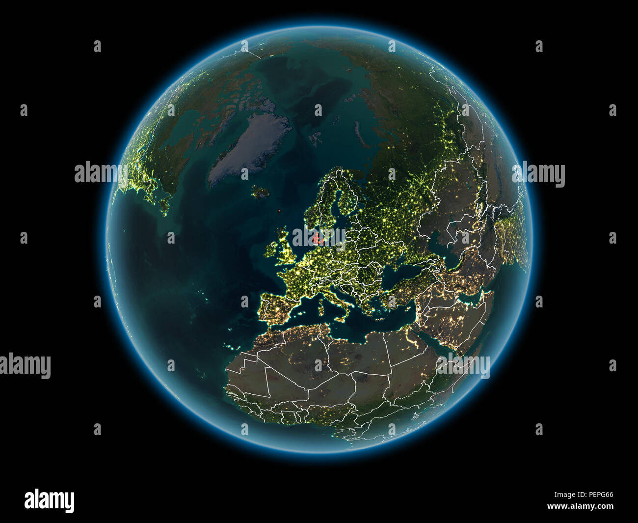 Denmark map from space night hi-res stock photography and images - Alamy