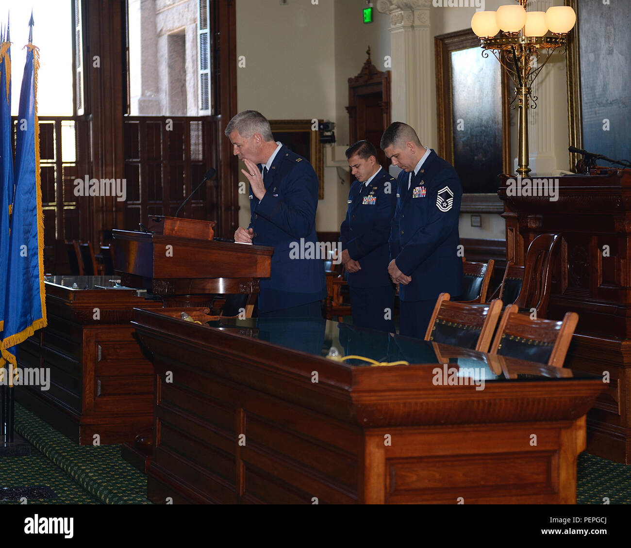 Capt. Nathan Tucker, 136th Airlift Wing chaplain, delivers the ...