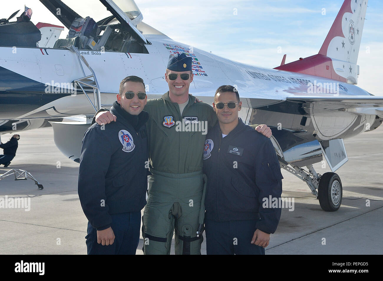 Major Jason Curtis, Thunderbird 5, poses for a photo with his crew ...