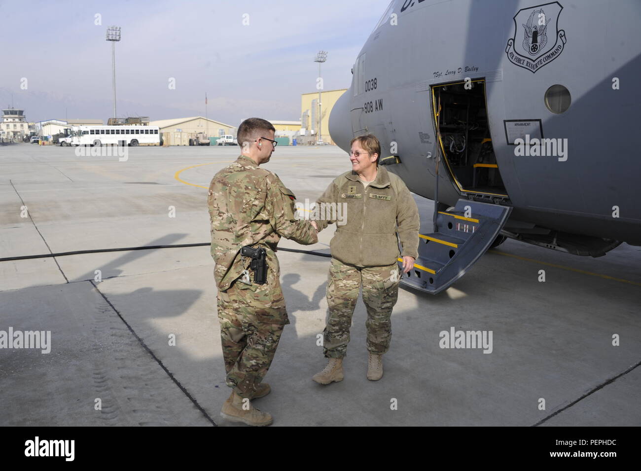 Rear Adm. Valerie Huegel (right), director, U.S. Central Command ...